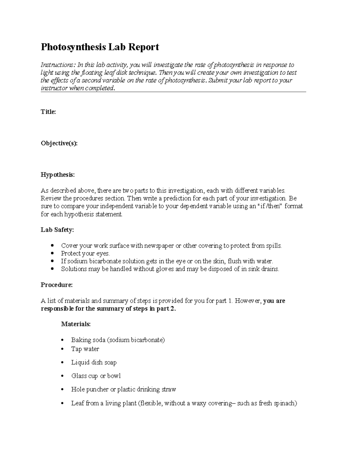 03 04 photosynthesis lab report - Photosynthesis Lab Report ...