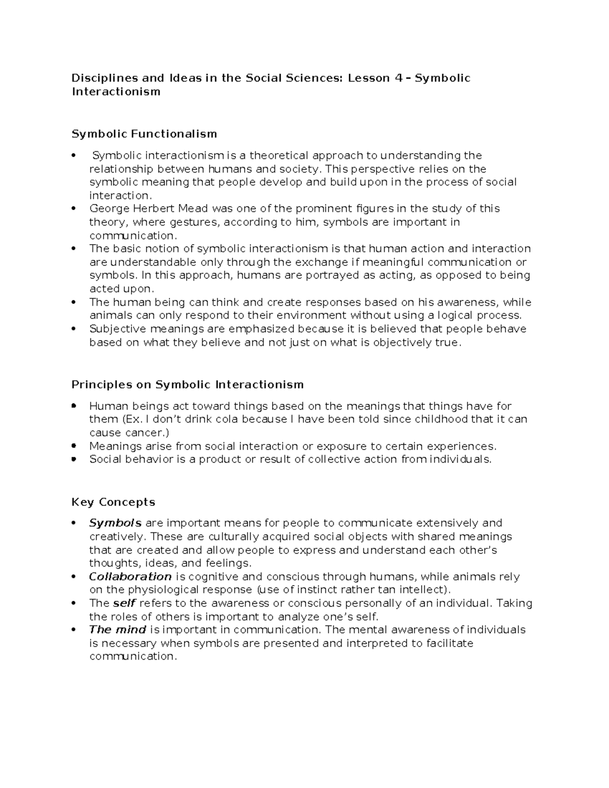 DISS - Lesson 4: Understanding Symbolic Interactionism Principles - Studocu