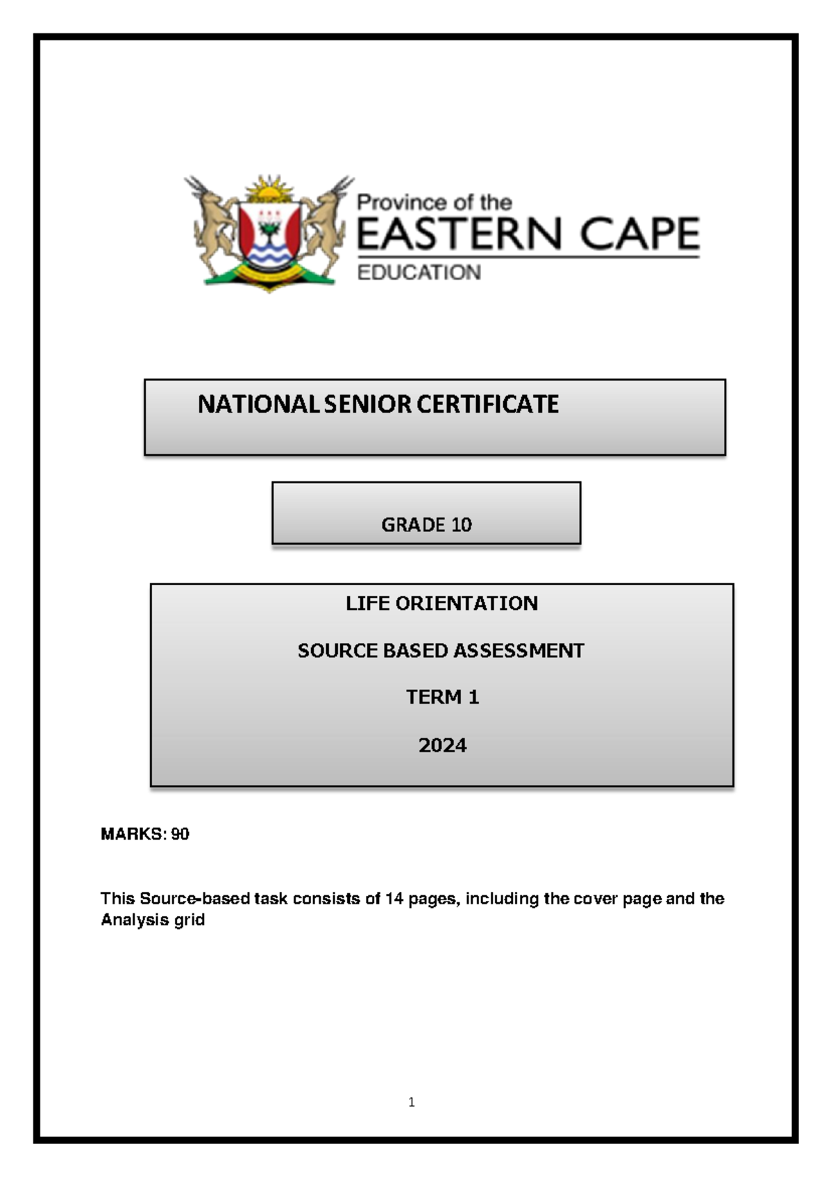 2024 GR 10 Life Orientation SBA: Self & Society Assessment - Studocu