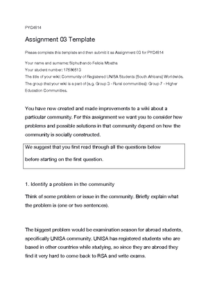 Assignment 01 feedback PYC4814 - PYC Community Psychology: Ecologies of knowledge Feedback on ...