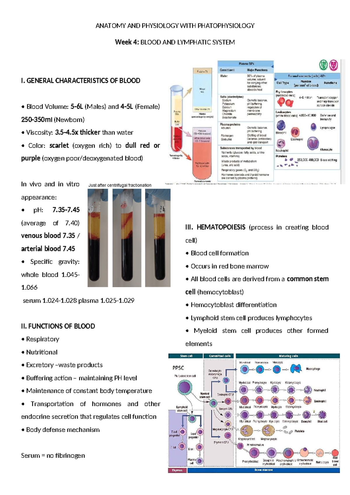 ANATOMY AND PHYSIOLOGY WITH PATHOPHYSIOLOGY Week 4: Blood and Lymphatic ...