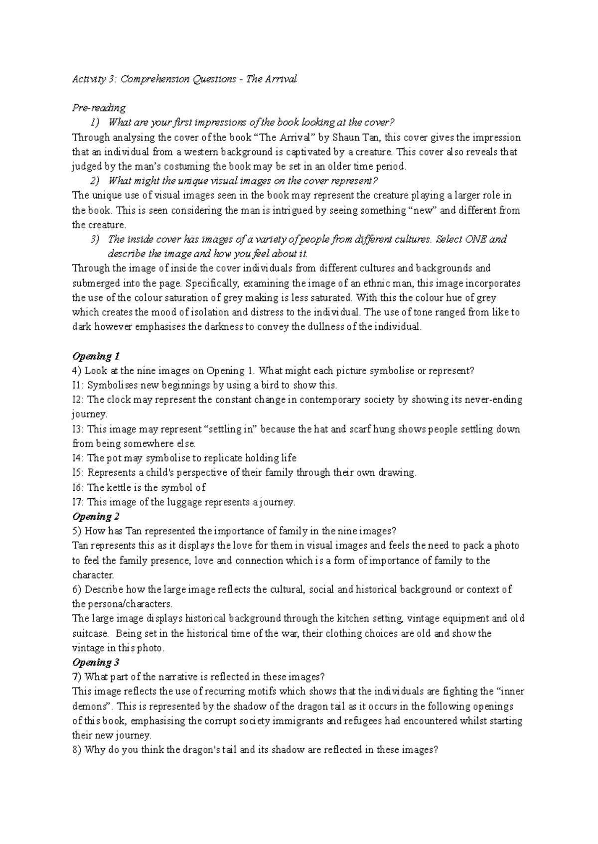 English Mod A - Contemporary Possibilities - Activity 3: Comprehension ...