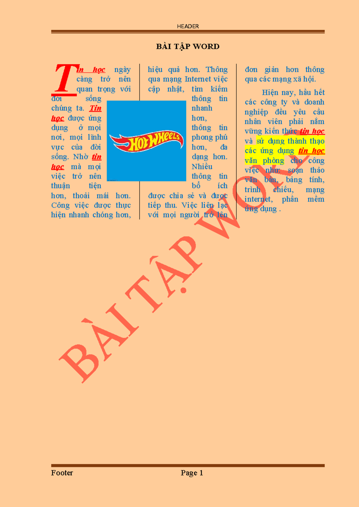 Bài Tập Word T: Ứng Dụng Tin Học Trong Đời Sống - Studocu