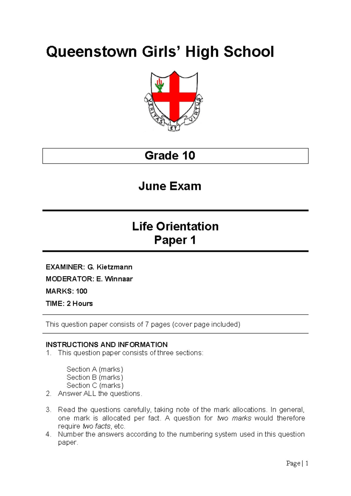 Gr 10 LO June Exam Paper 1 with Memo & Marking Guidelines - Studocu