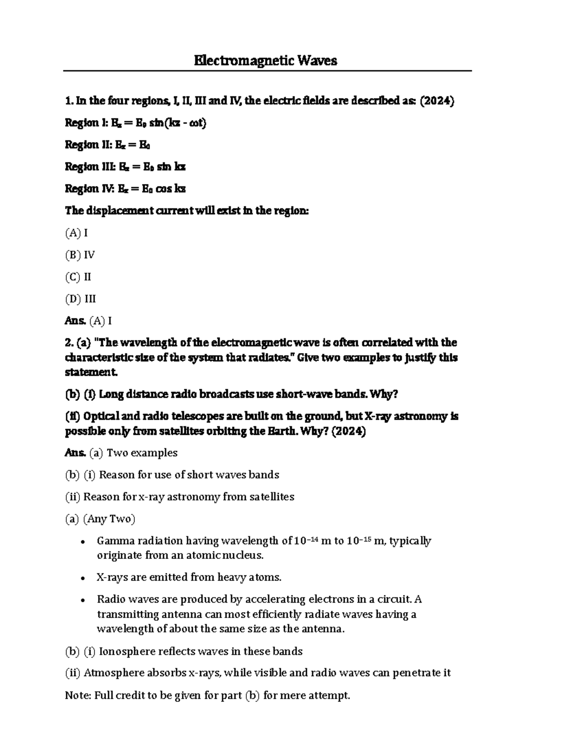 Electromagnetic Waves Overview - Lecture Notes (PHYS 2024) - Studocu