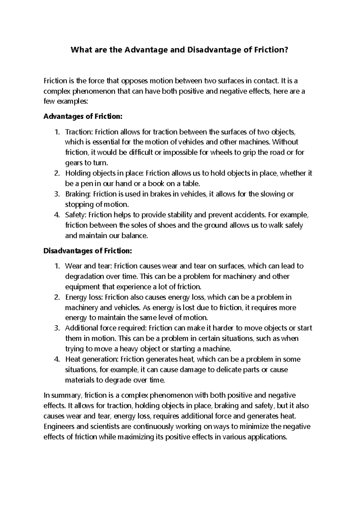 Advantages and Disadvantages of Friction: A Comprehensive Overview ...