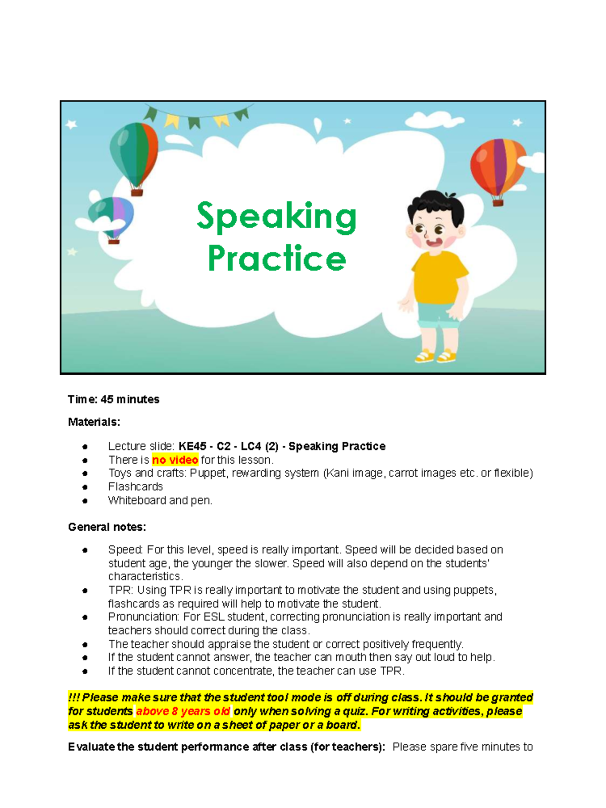 KE45 C2 LC4 Speaking Practice: Techniques & Activities Guide - Studocu