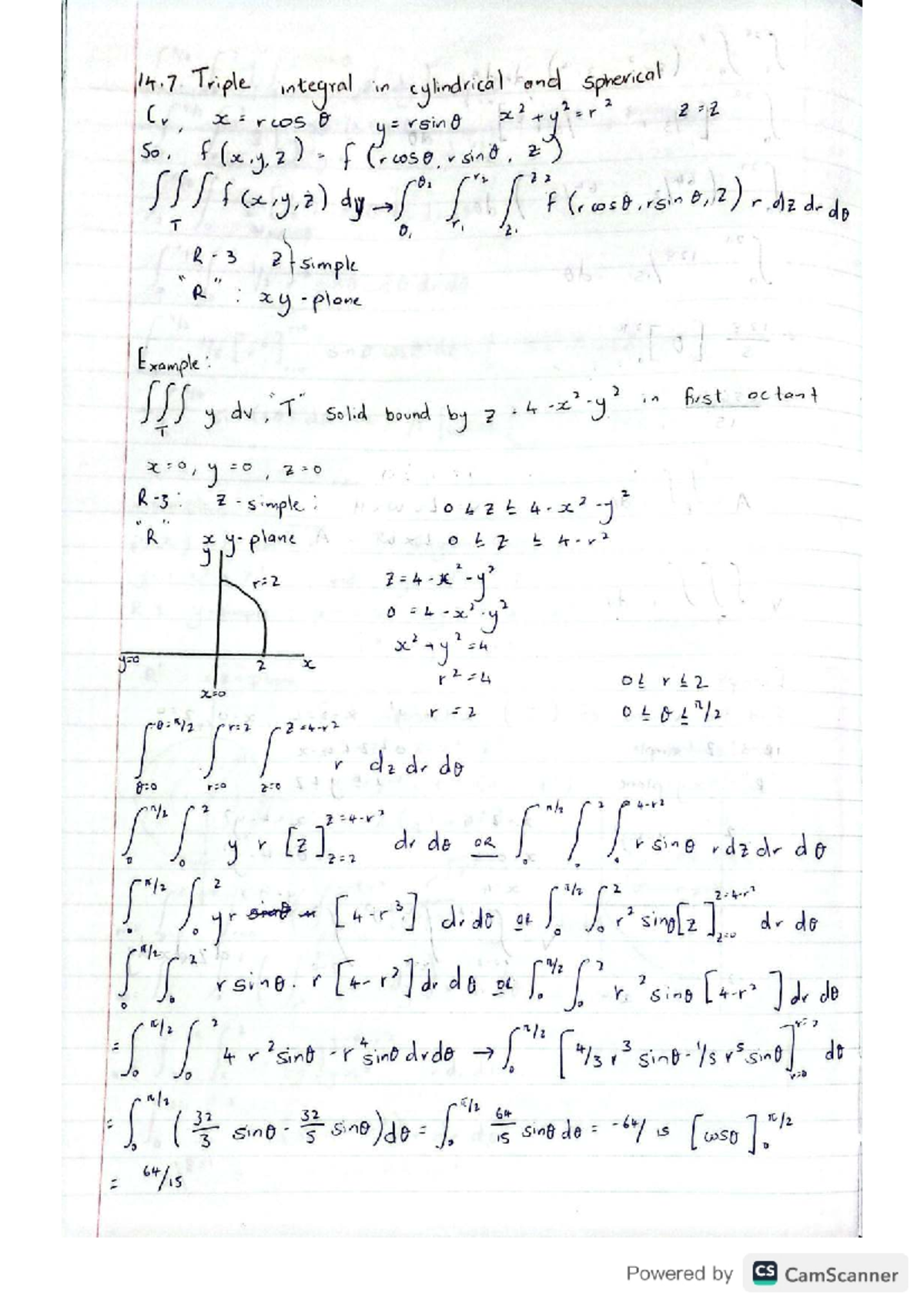 14.7 Triple Integrals in Cylindrical & Spherical Coordinates - Studocu