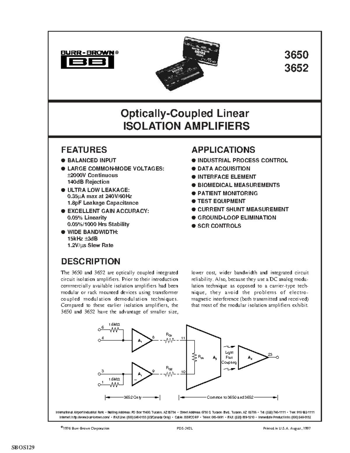 3650/3652 Linear Isolation Amplifiers: Features & Applications Overview ...