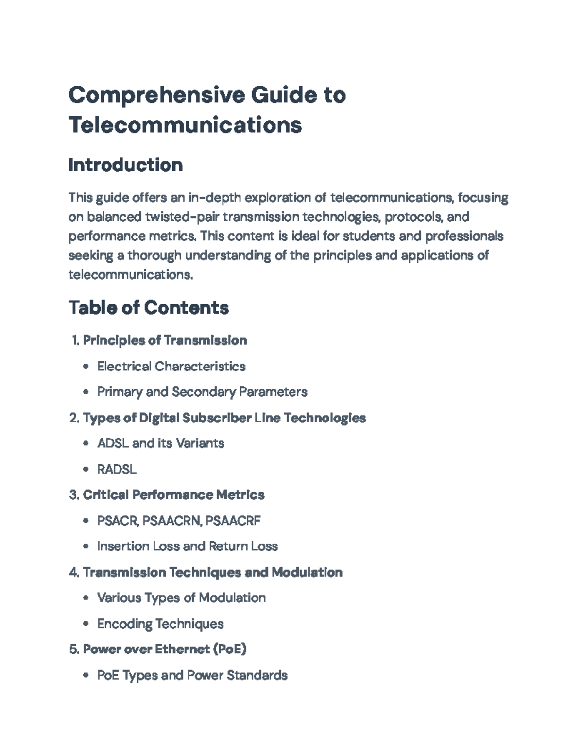 Telecommunications Guide: Principles, Technologies, and Metrics ...