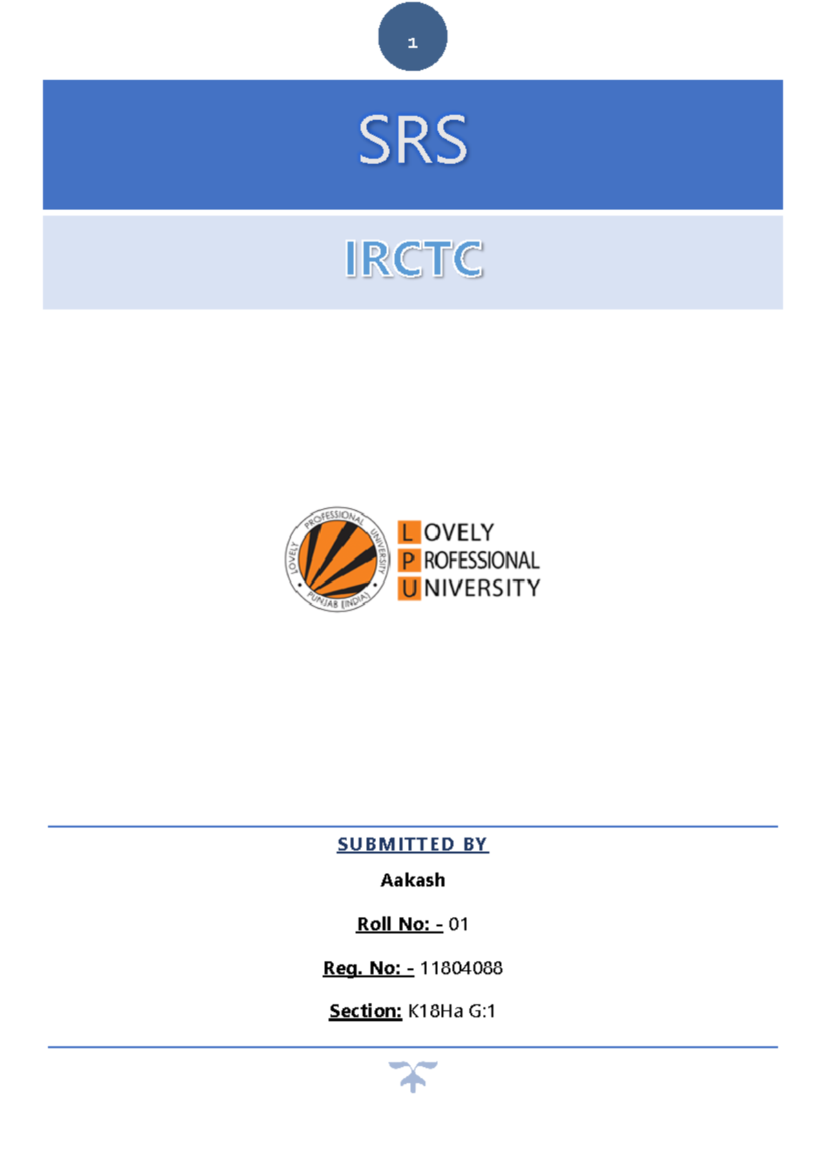 Irctc-srs compress - Assignment of CSE 320 , lovely professional University - SRS SUBMITTED BY ...