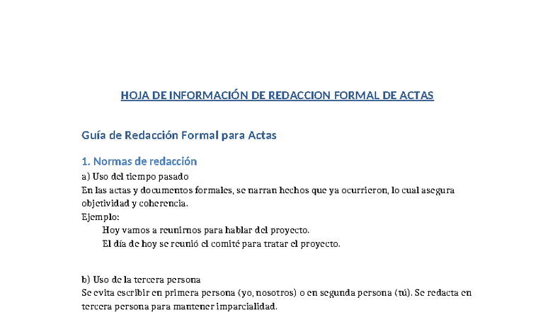 Guía de Redacción Formal para Actas - Normas y Ejemplos - Studocu
