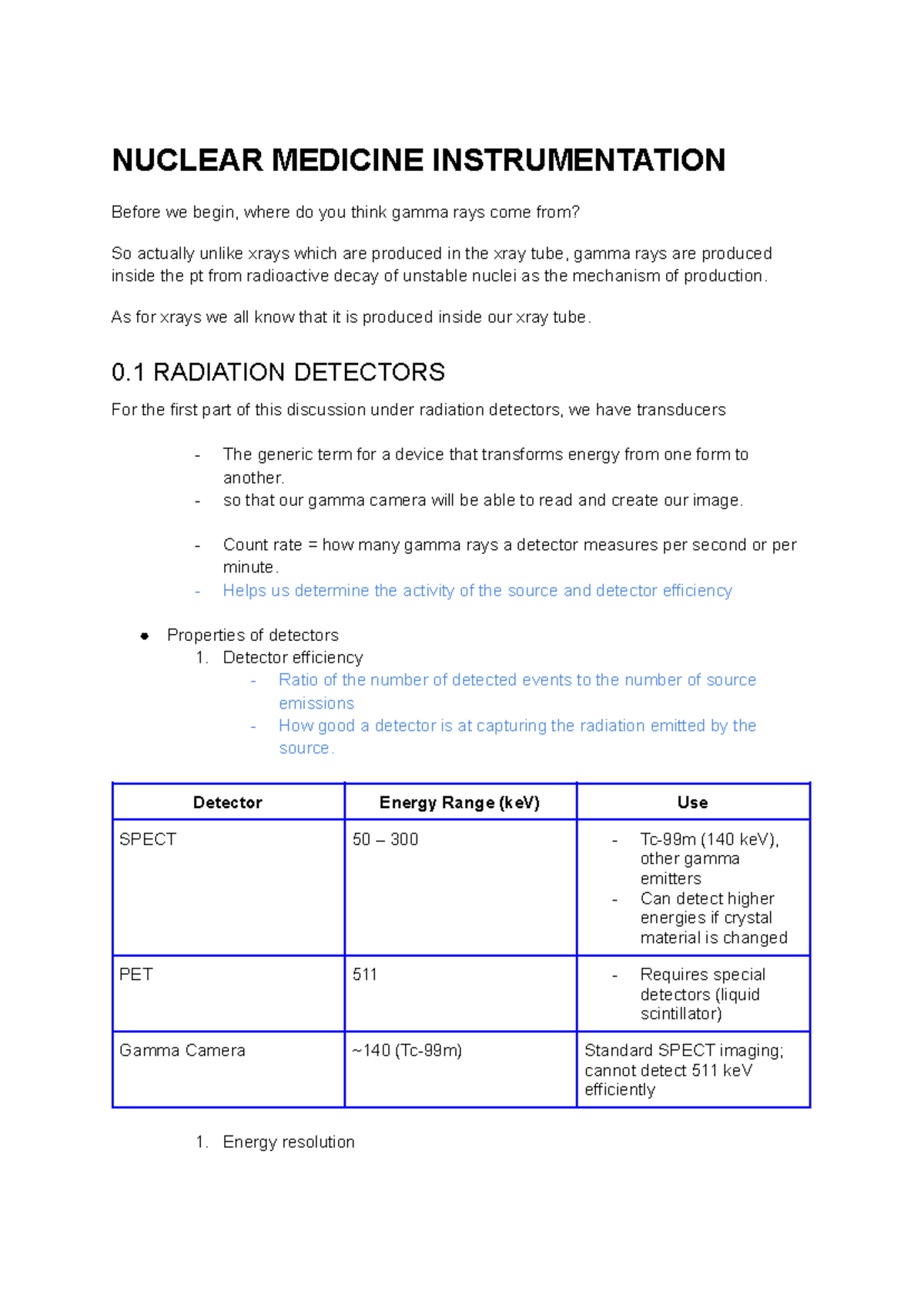 NUCMED 101: Nuclear Medicine Instrumentation Overview - Studocu