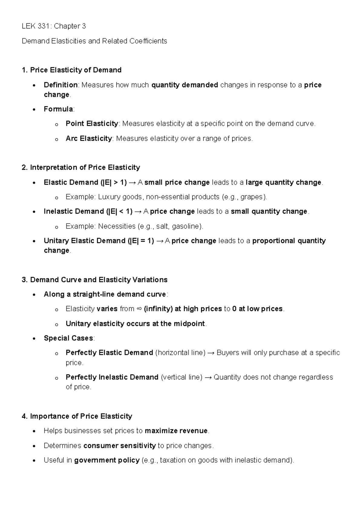 LEK 331 Chapter 3 Summary: Demand Elasticities in Agricultural ...