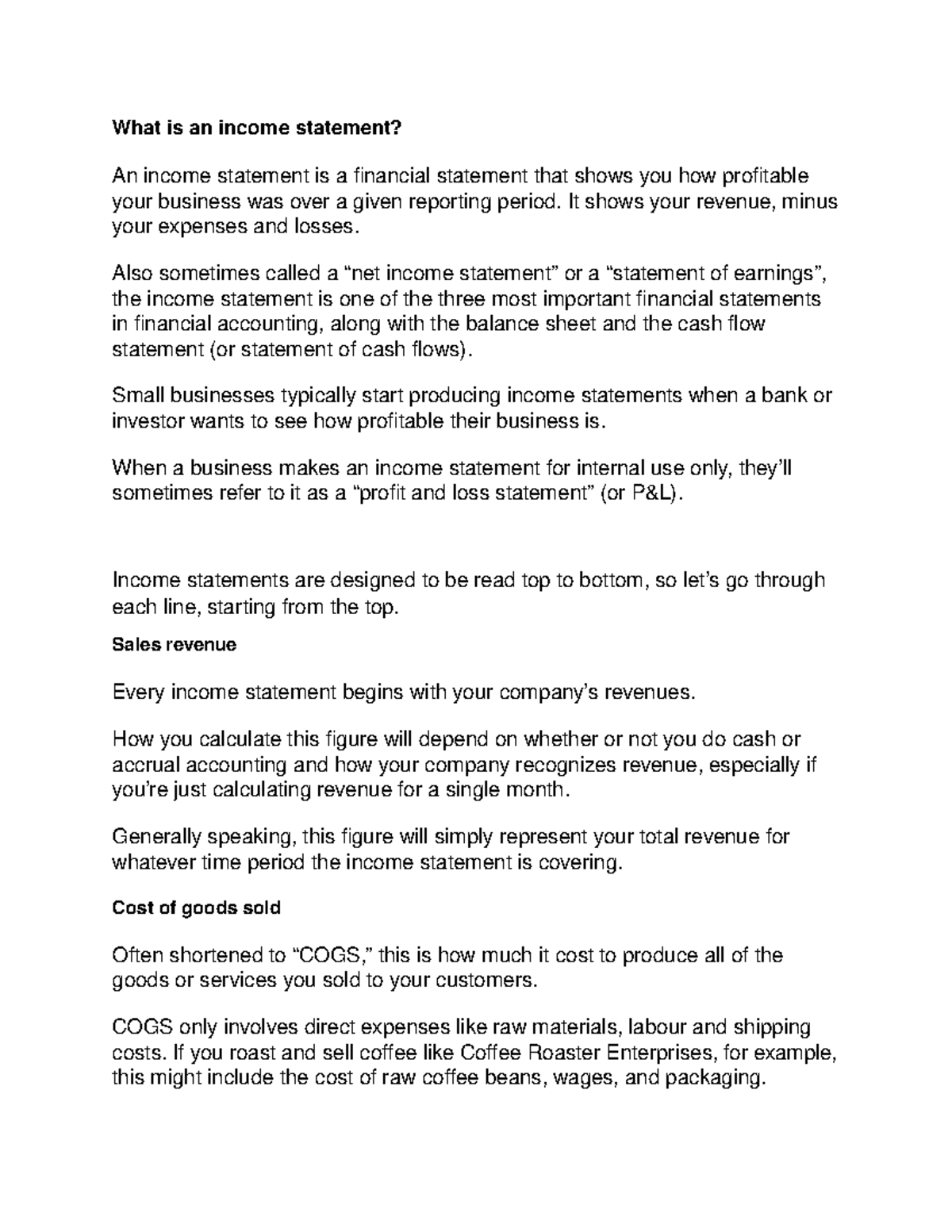 Income statent - Lecture notes 1 - What is an income statement? An ...