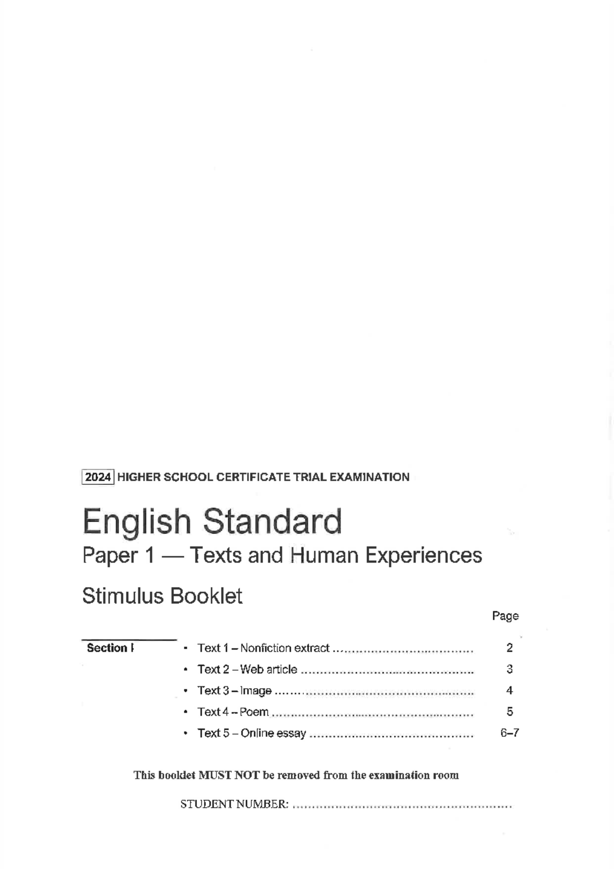 2024 HSC Trial Exam: English Std Paper 1 - Texts & Human Experiences ...