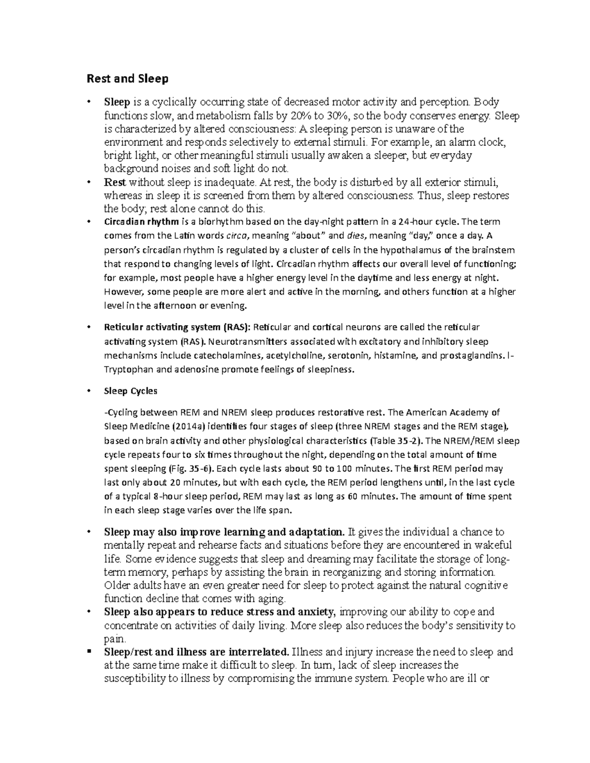 Rest and Sleep Study Notes - Level 1 Insights on Sleep Mechanisms - Studocu