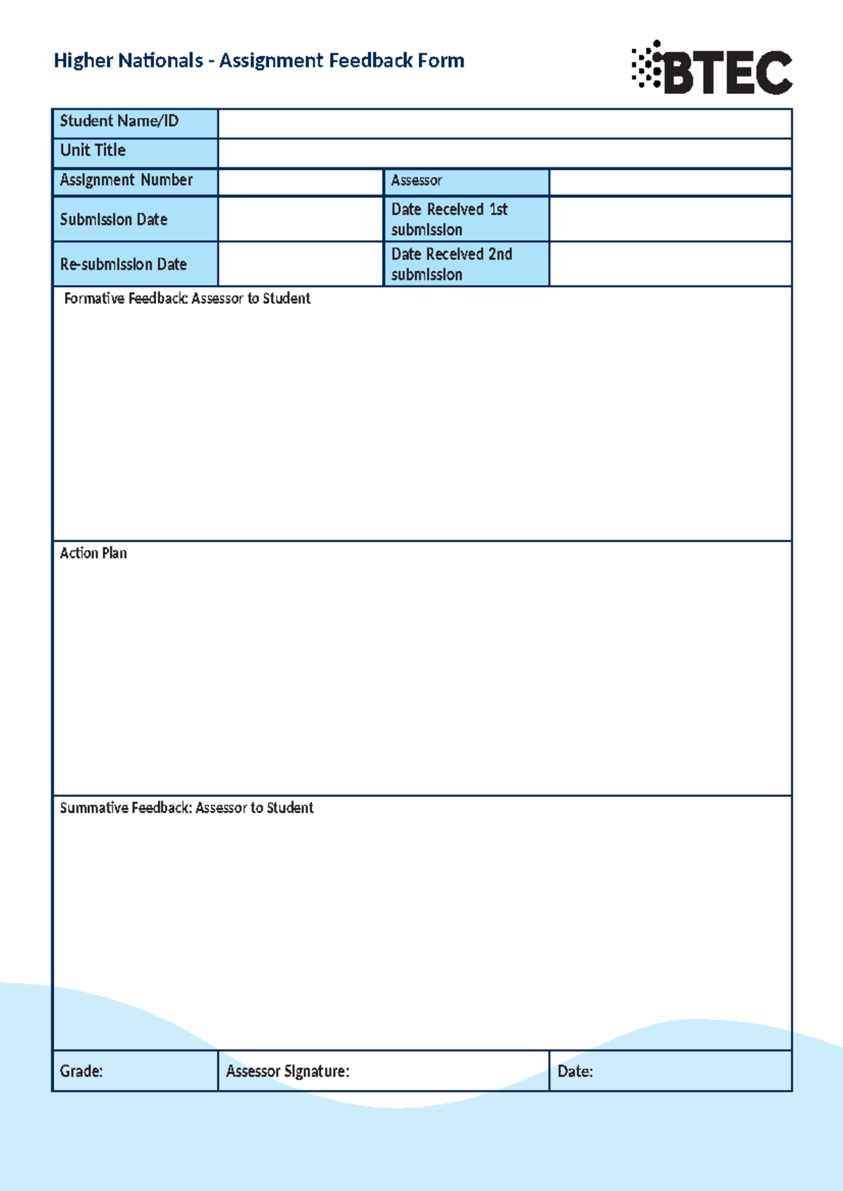 Assignment Feedback Form - an sinh xã hội - Higher Nationals ...