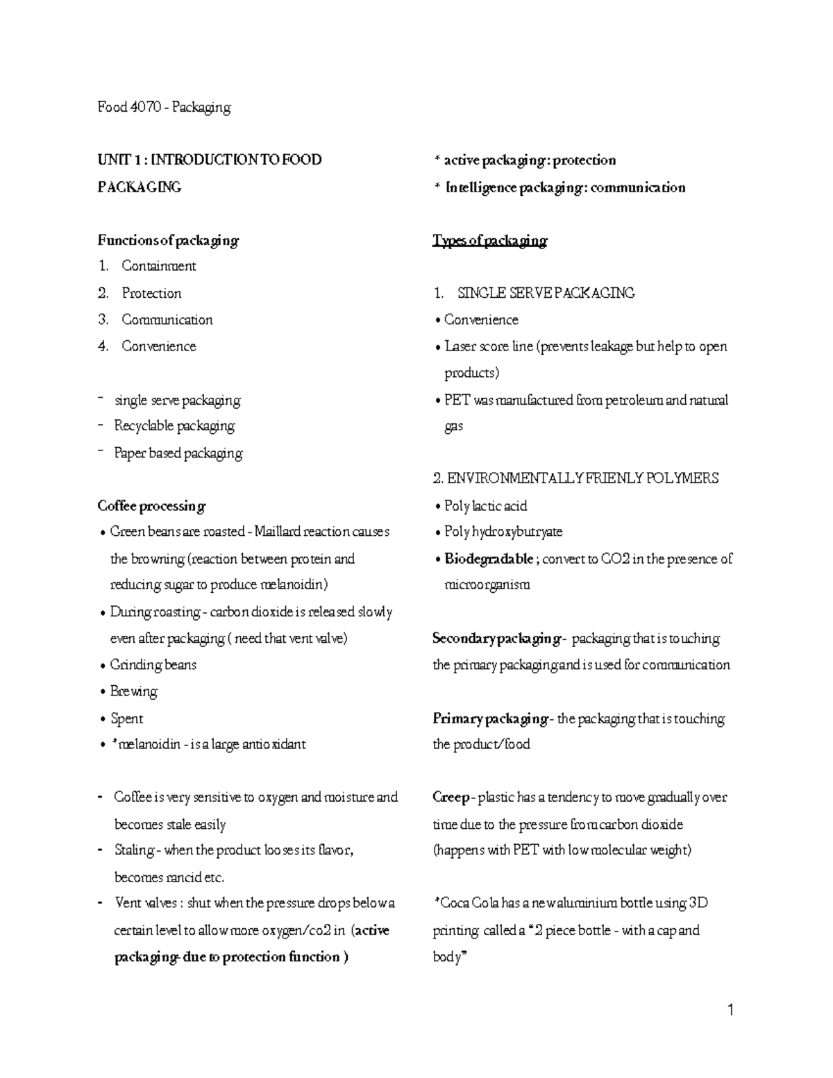 Food 4070 Chapter Notes: Introduction to Food Packaging and ...