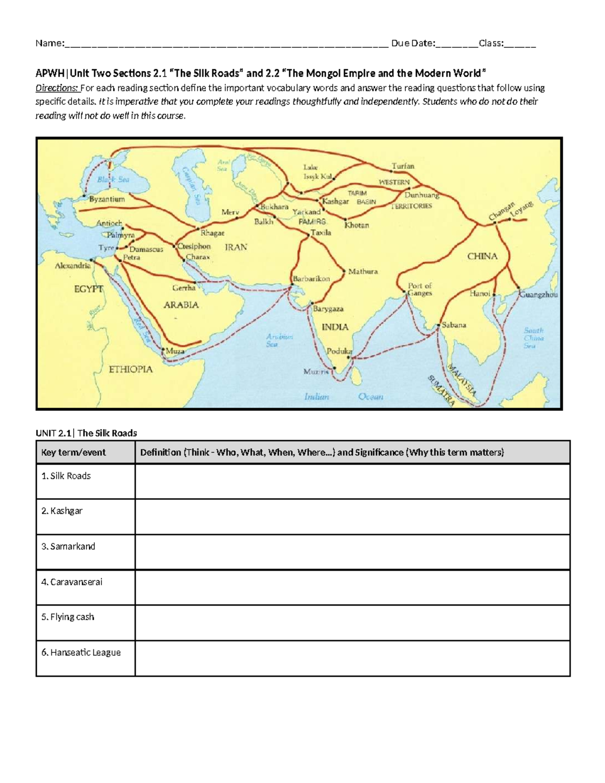 Unit 2 Reading Guide: Silk Roads & Mongol Empire Insights - Studocu
