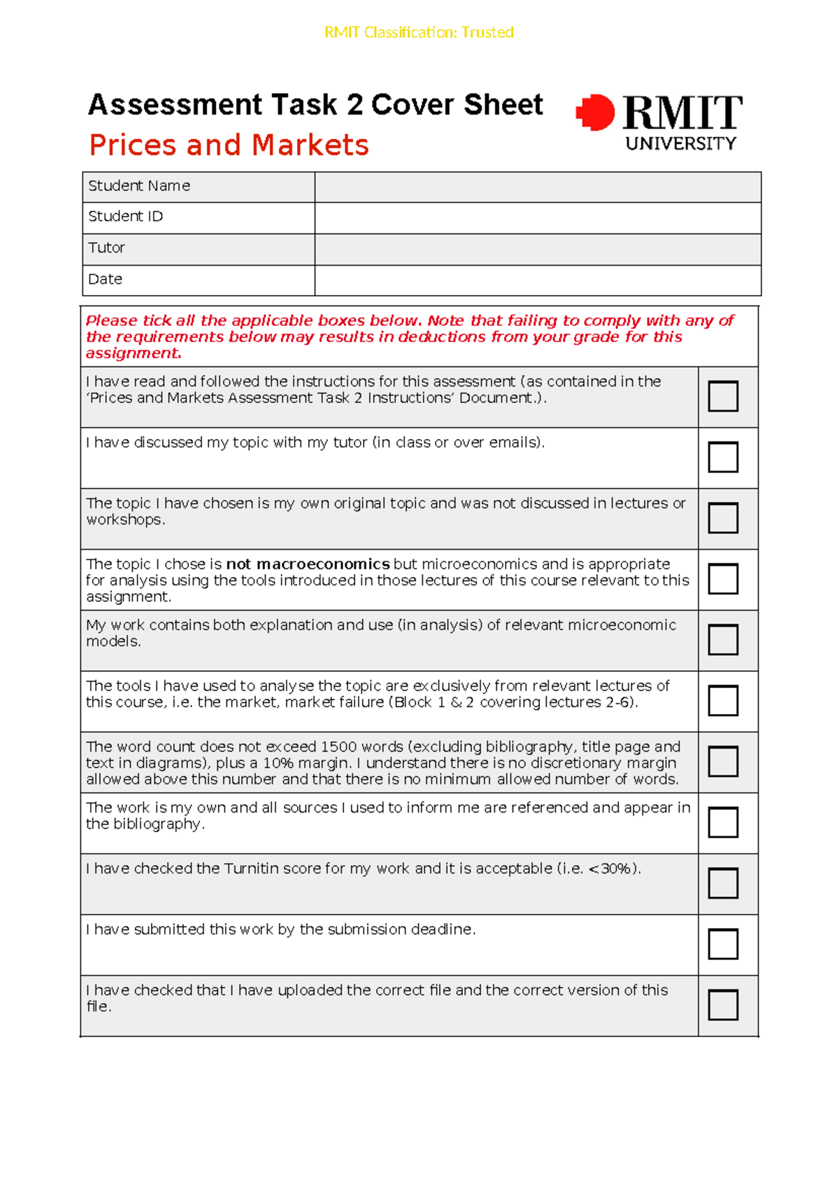 Prices and Markets Assessment Task 2 Template - RMIT Classification ...