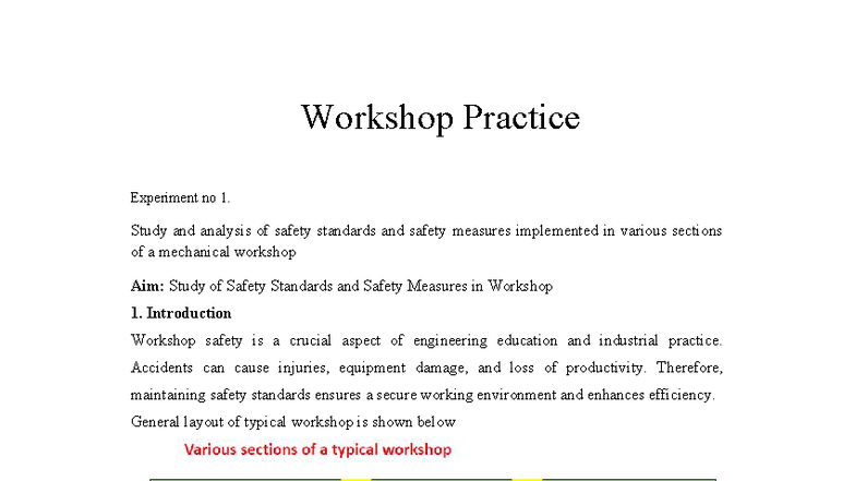 EXP 1 - Workshop Safety Standards & Measures Analysis - Studocu