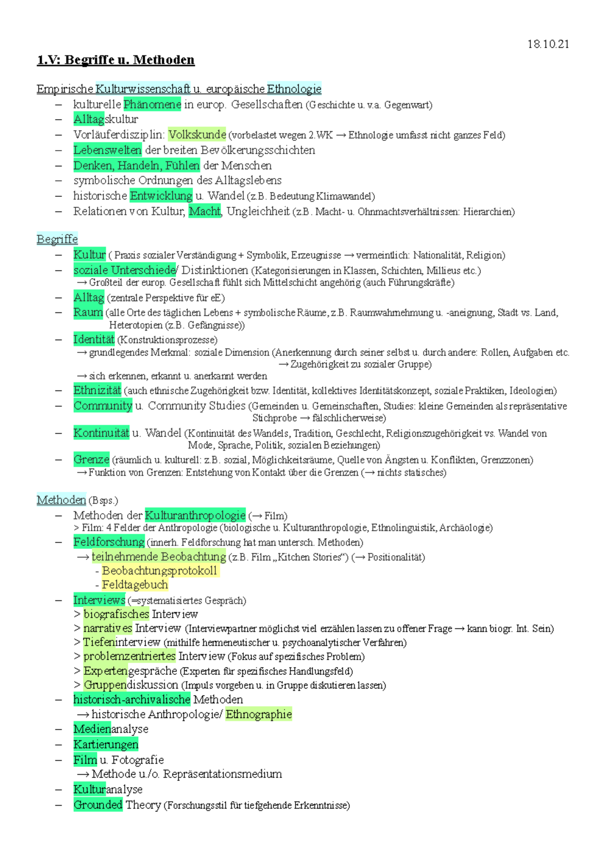 Vorlesung Europäische Ethnologie: Zusammenfassung der Inhalte und Methoden - Studocu