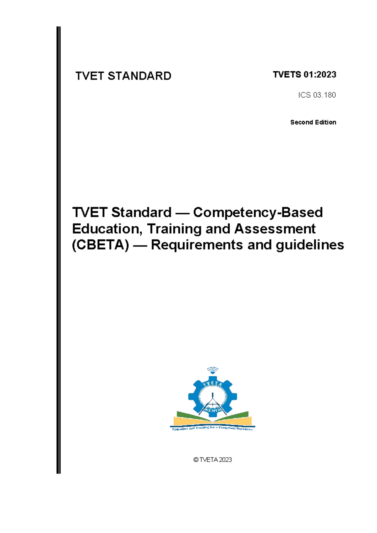 TVETS 01:2023 CBETA Requirements & Guidelines for TVET Standards - Studocu