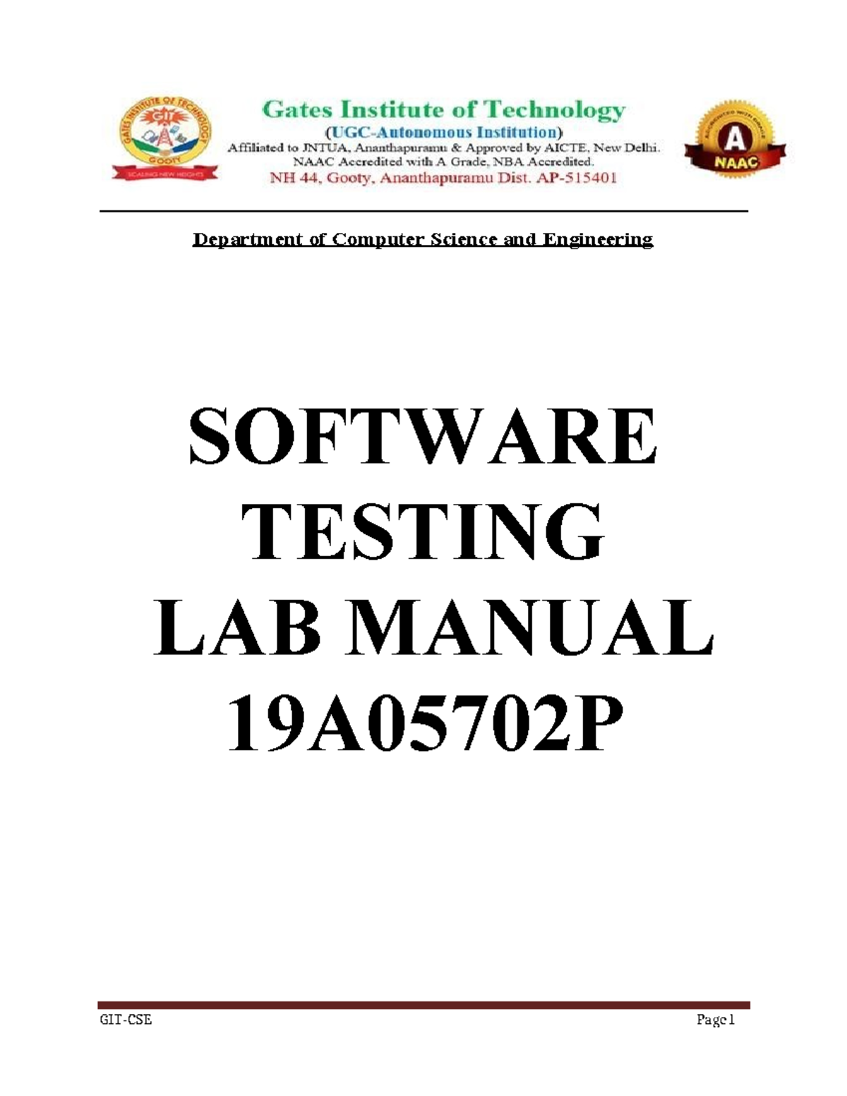 19A05702P Software Testing Lab Manual: Program Constructs & Test Cases ...