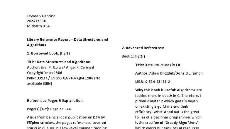 DSA 202413906 Midterm Library Reference Report on Data Structures - Studocu