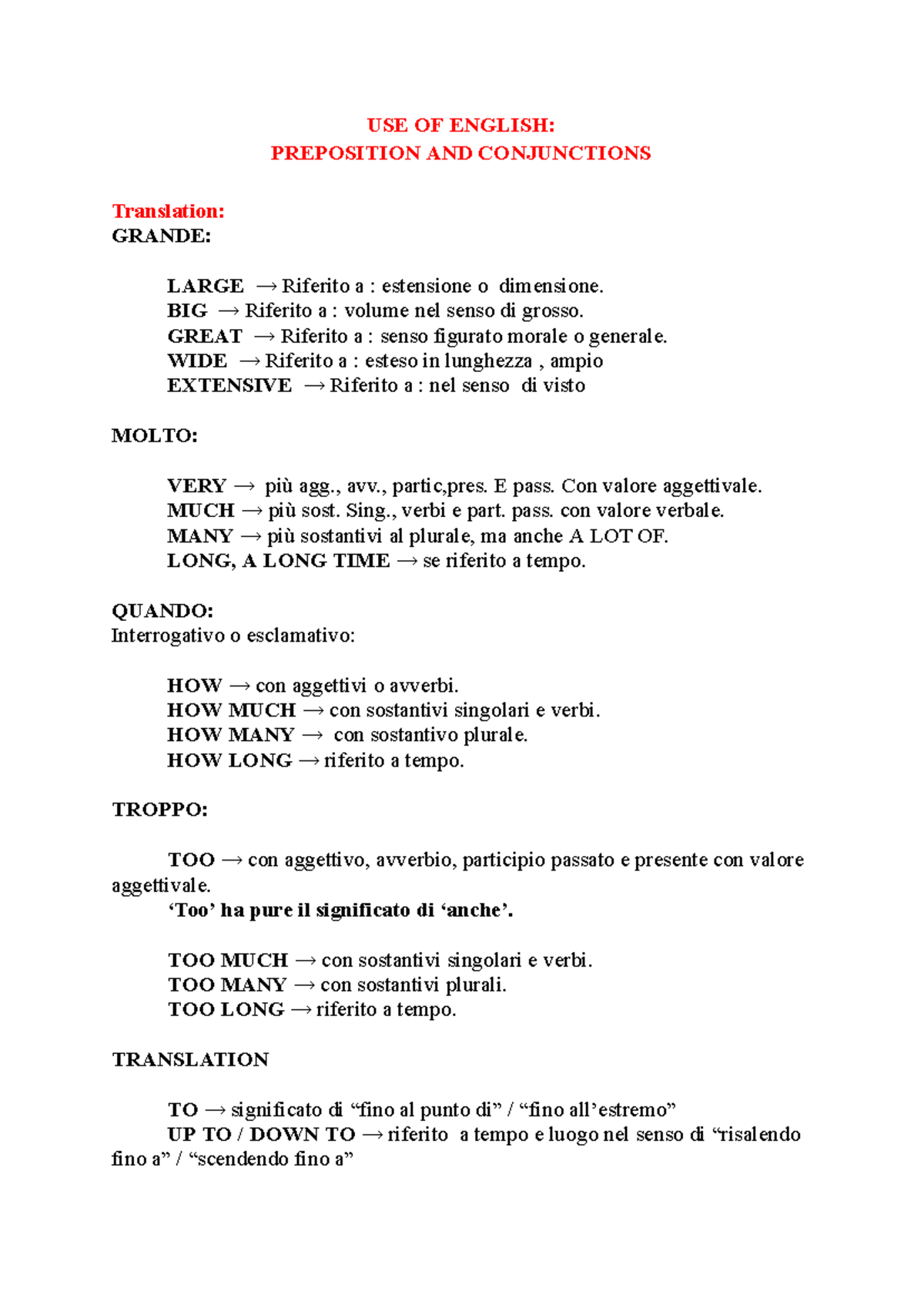 USE OF ENGLISH: PREPOSITIONS & CONJUNCTIONS (ENG 101) - Studocu