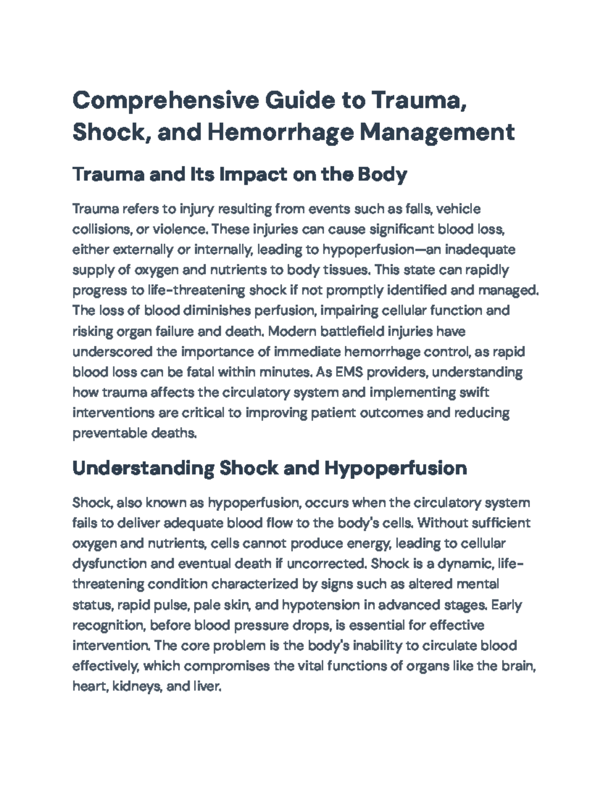 Comprehensive Trauma Management: Shock & Hemorrhage Guidelines - Studocu
