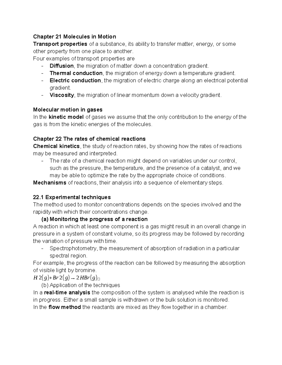 Chemical kinetics (CHEM 221) - transport properties and reaction rates ...