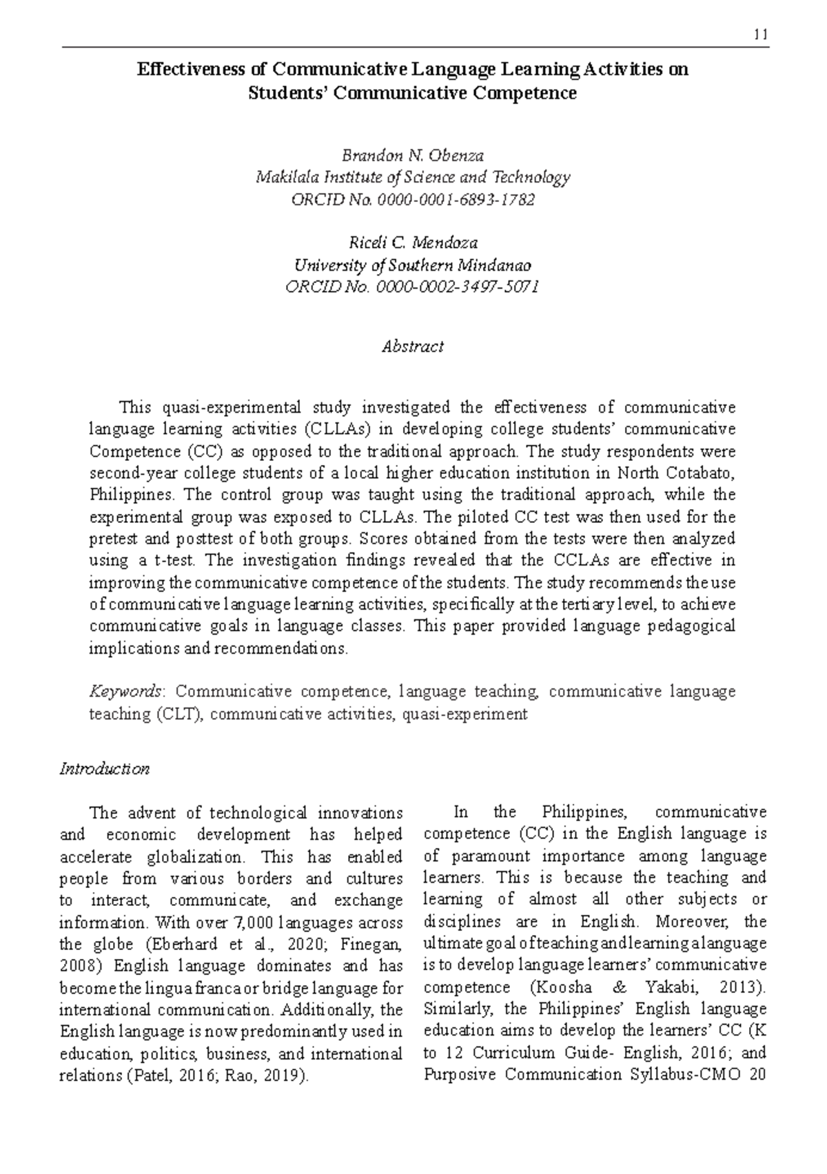 "Final Exam Study on CLLAs and Students' Communicative Competence" - Studocu