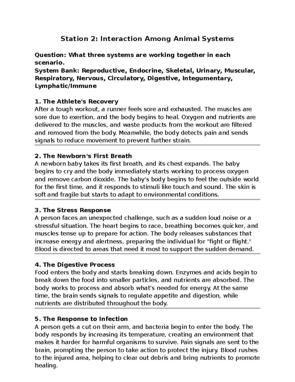 4.10.25 Station 2 - Interaction of Animal Systems in Various Scenarios ...