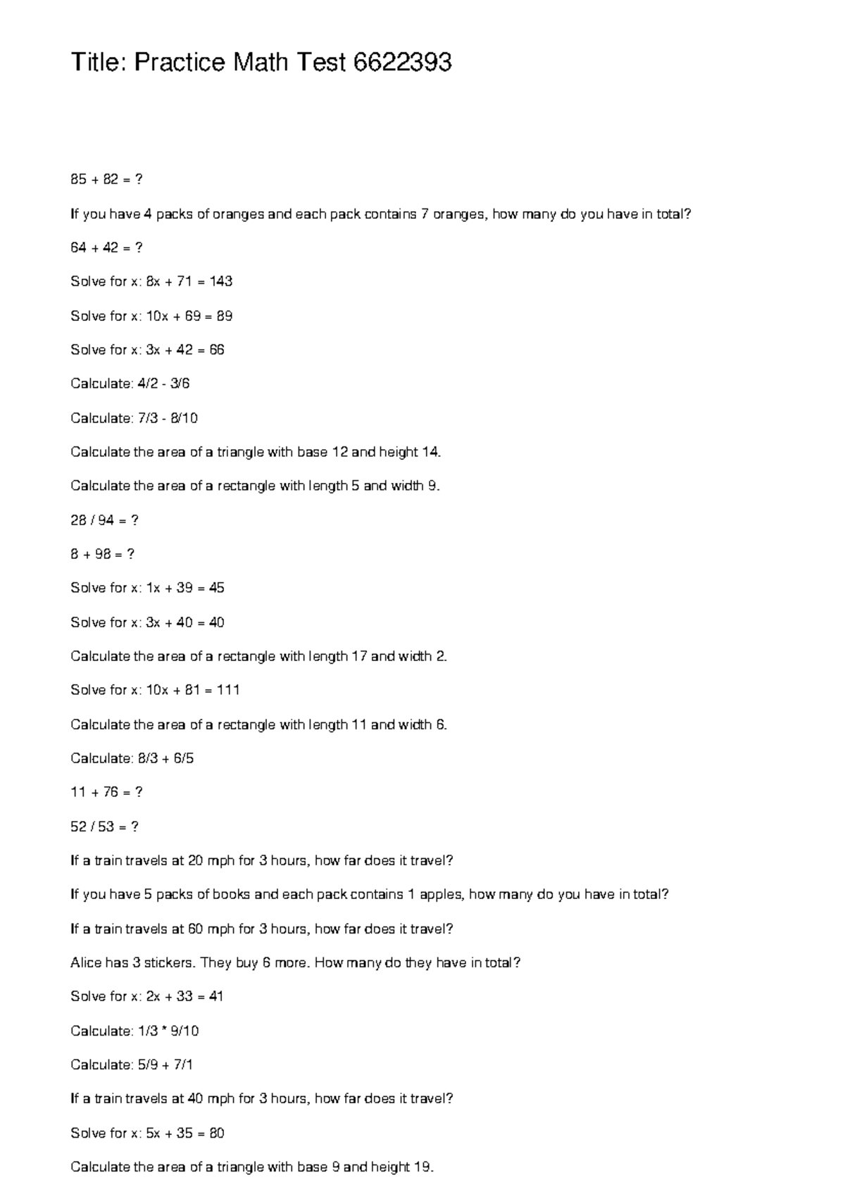 Math Practice Test Questions and Solutions 6622393 - Studocu