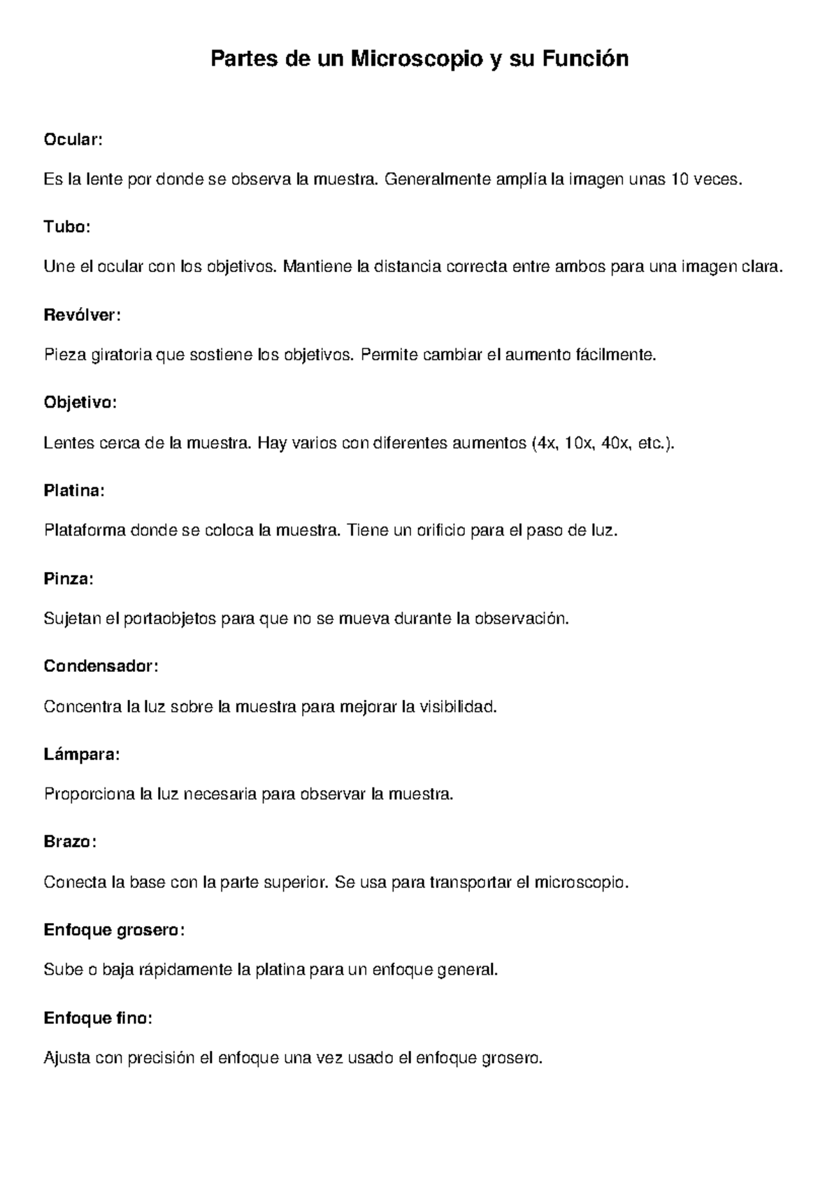 Partes del Microscopio y sus Funciones Esenciales - Studocu