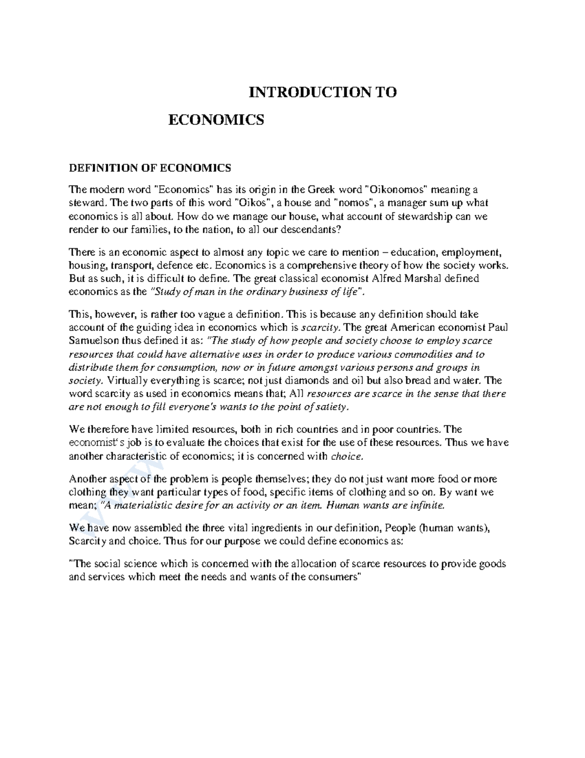 Introduction to Economics: Key Concepts and Definitions - Studocu