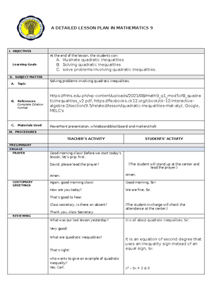 Detailed Lesson Plan on Quartiles for M10SP-IVa-1 Students - Studocu