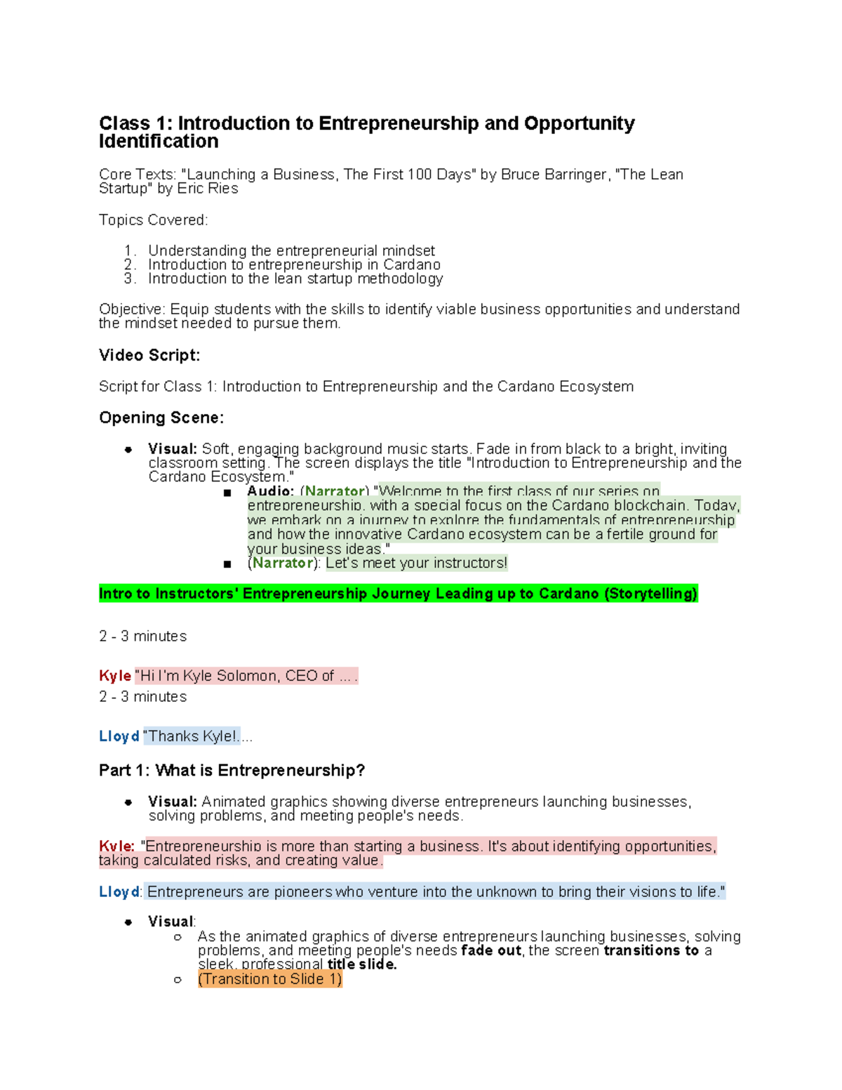 Class 1 Introduction to Entrepreneurship and Opportunity Identification ...