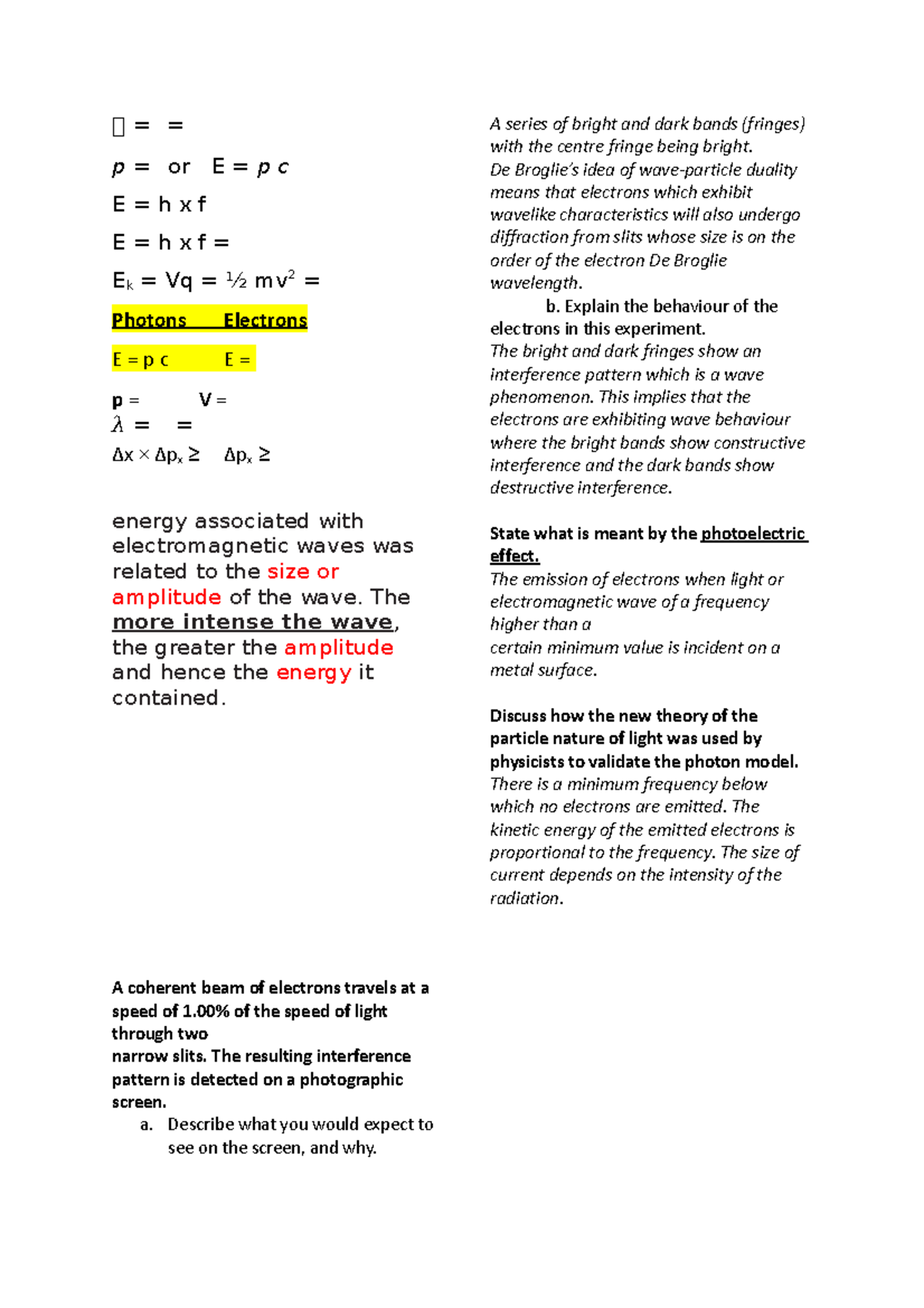 Physics 101: Energy, Electrons, and Wave-Particle Duality Notes - Studocu