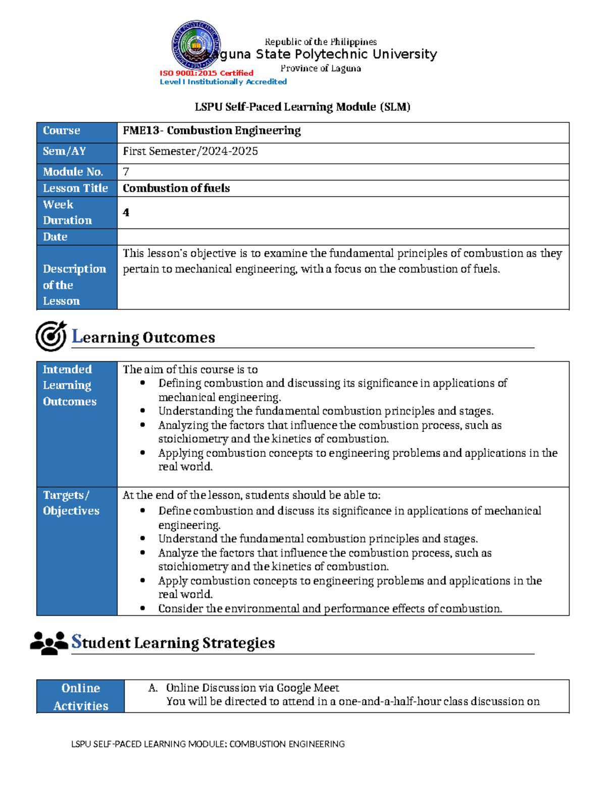 BSME FME13 Module 7 - Combustion of Fuels Lecture Notes - Studocu