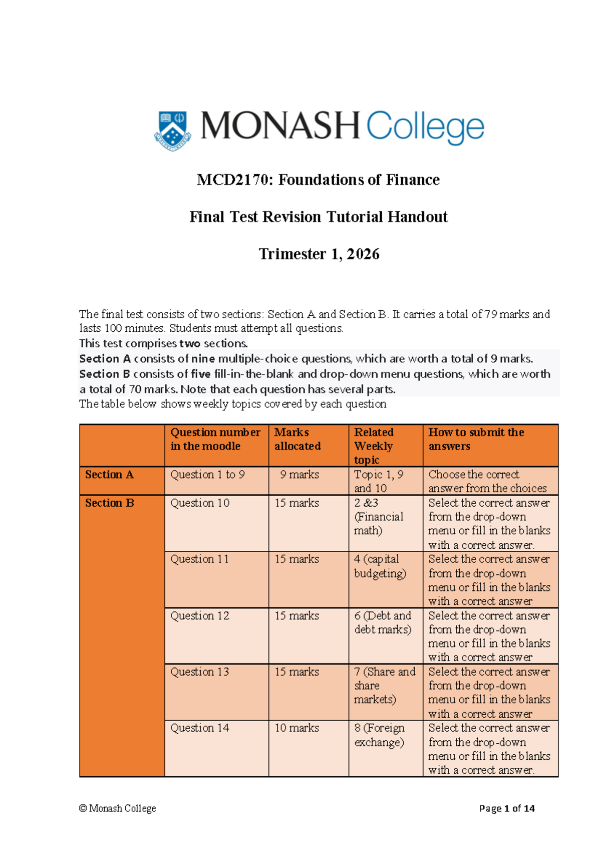 MCD2170: Foundations of Finance Final Test Revision Guide Trimester 1 ...