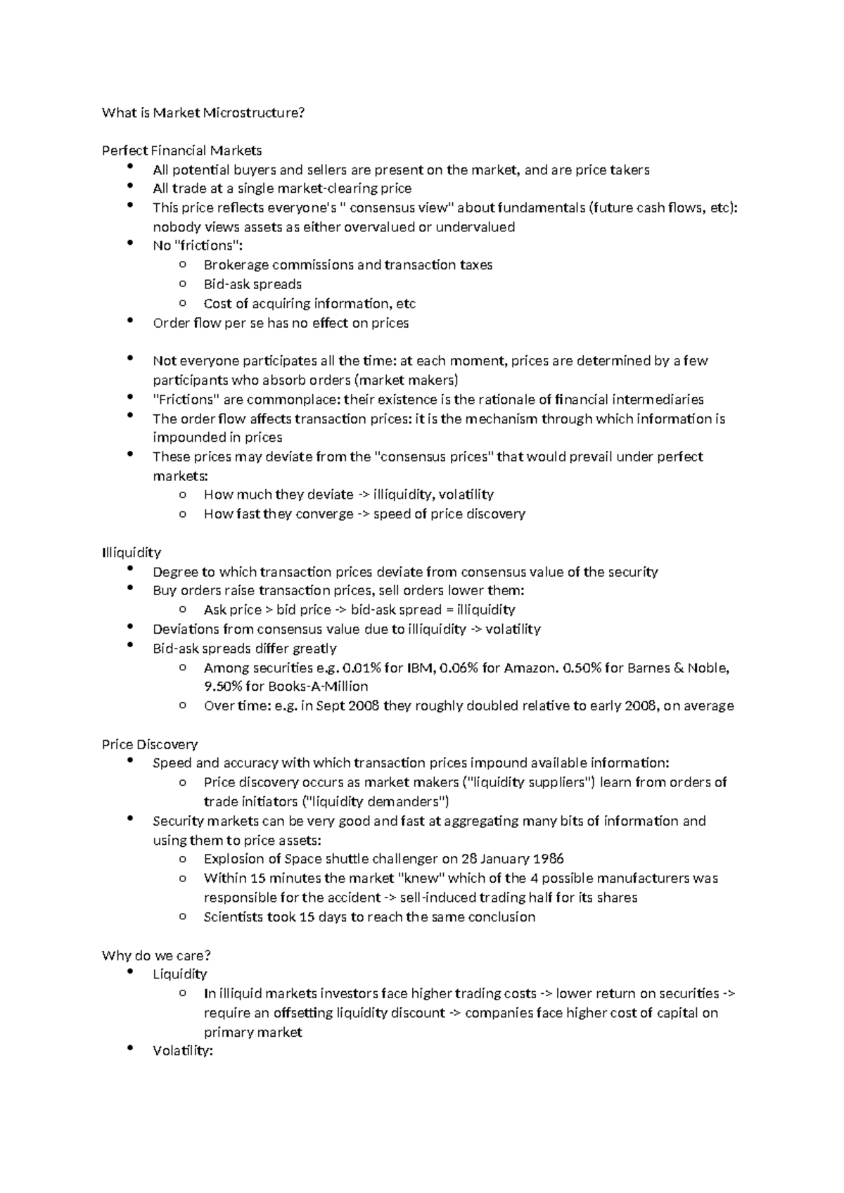 MKT 301 Week 1 Lecture Notes: Understanding Market Microstructure - Studocu