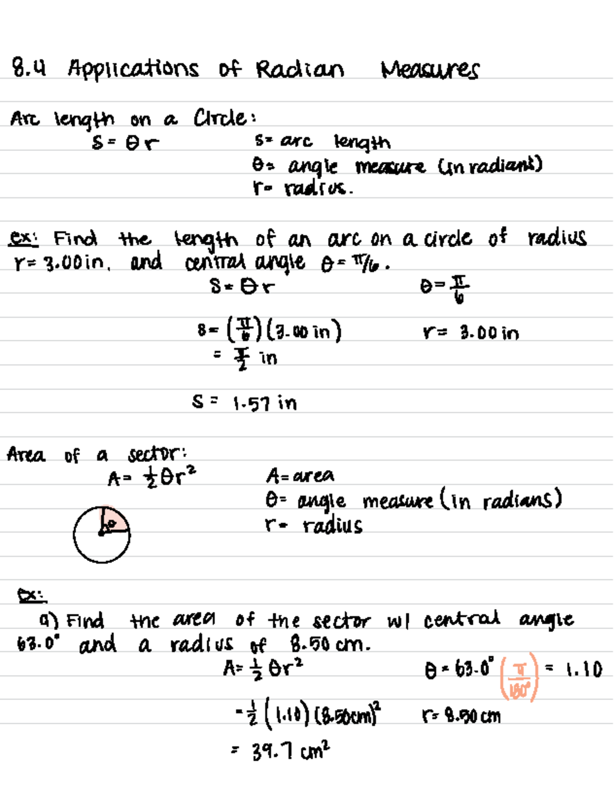 8.4 Notes (MAT145) - Professor.Cano - 8. 4 Applications Of Radian ...