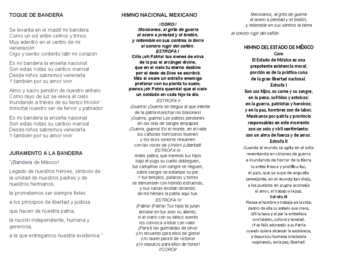 Letras DE Himnos - TOQUE DE BANDERA Se levanta en el mastil mi bandera ...