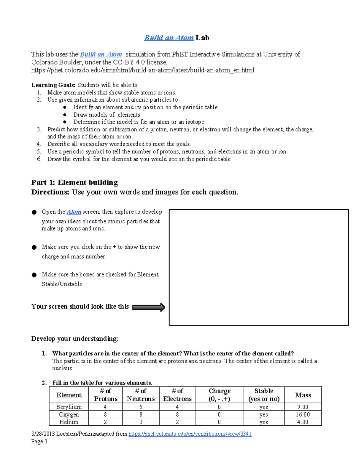 Copy of Build an Atom - don’t use - Build an Atom Lab This lab uses the Build an Atom simulation ...