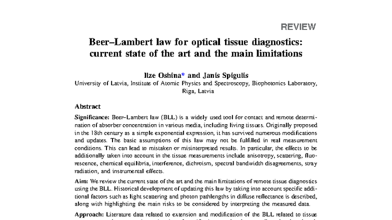 100901 1 - Good - Beer–Lambert law for optical tissue diagnostics ...
