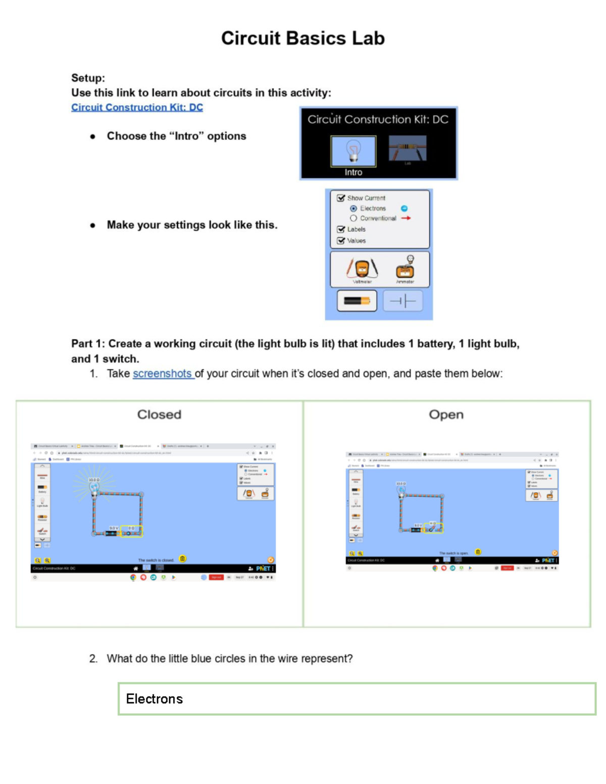 Circuit Basics Lab - lab - Electrons As the battery/source flips, the ...