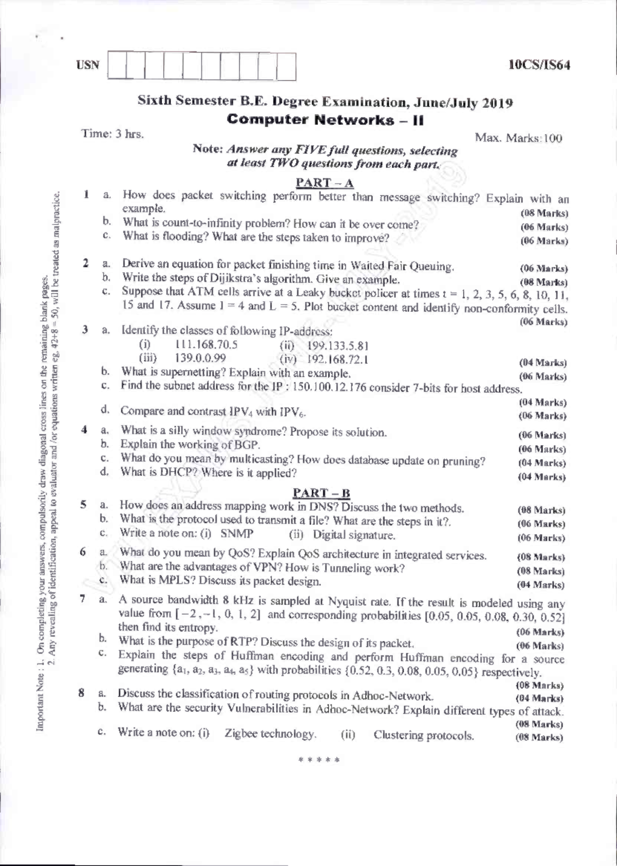 SCH 10CS64A - computer networks - USN Sixth Semester B. Degree Examination, 2019 Computer ...